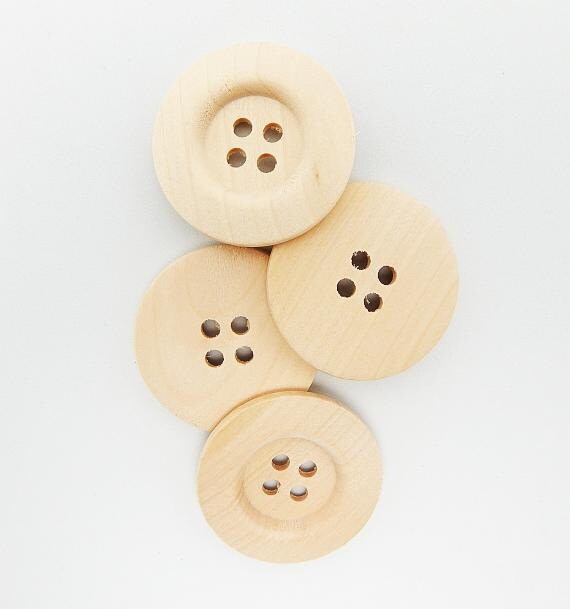 Large Natural Wooden Buttons 40mm 4 Hole Unfinished