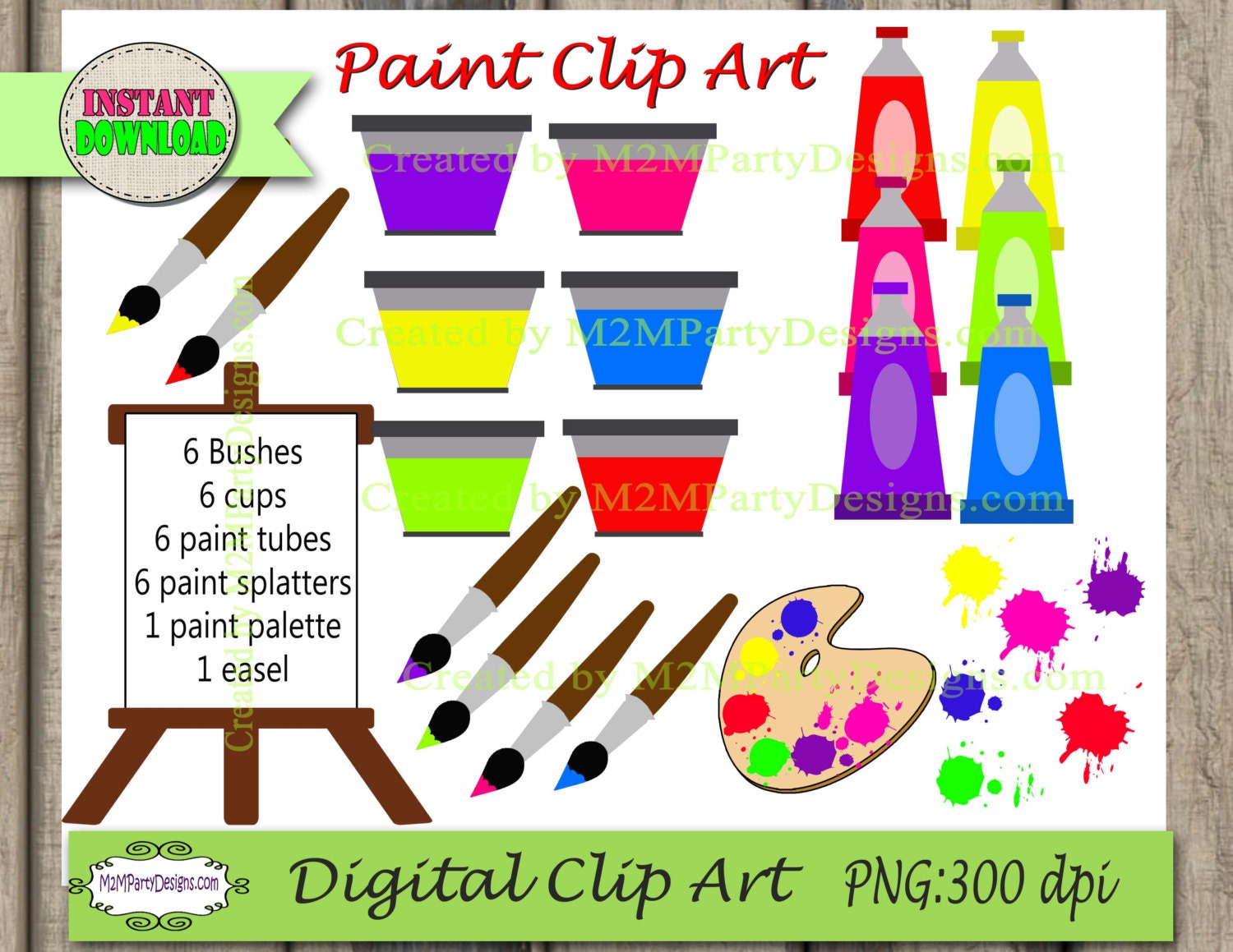 Paint Brushes clip art digital Easel clipart Paint palette