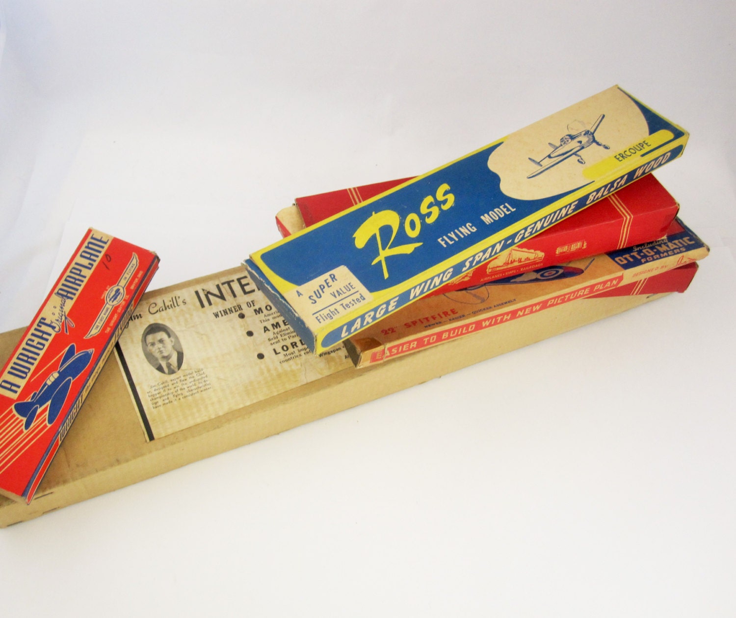 Eight Vintage Model Airplane Kit Boxes Balsa Plane Kit Boxes