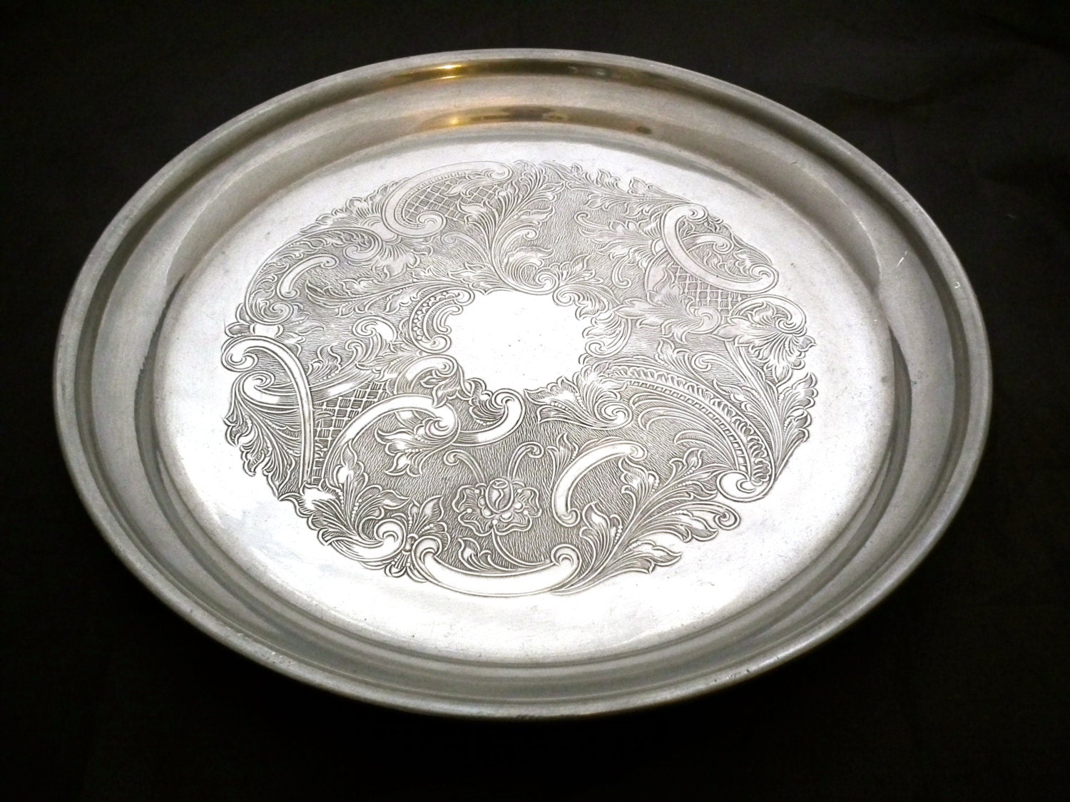 Large Round Puewter Tray, English Pewter Serving Tray, Large Serving ...