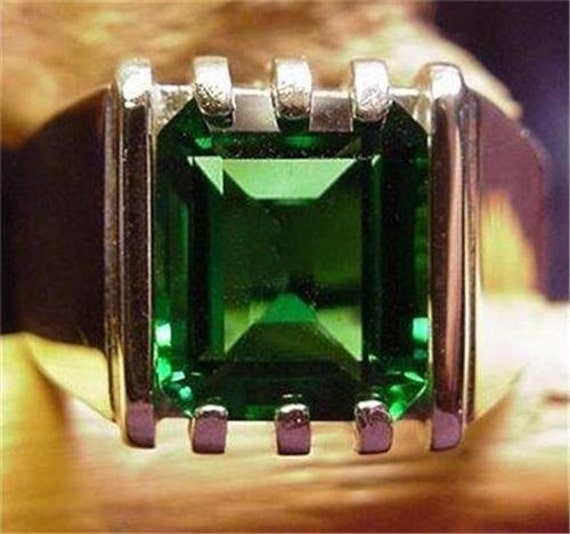 Mens Mt St Helens Helenite 10x8 Emerald Ring Sterling Silver