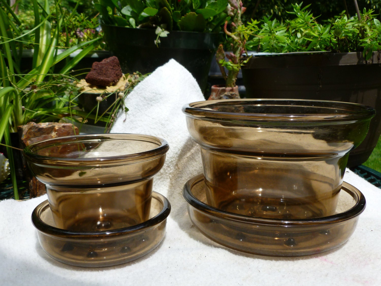 Vintage Corning Tinted Glass 7 inch Flower Pot or Succulent