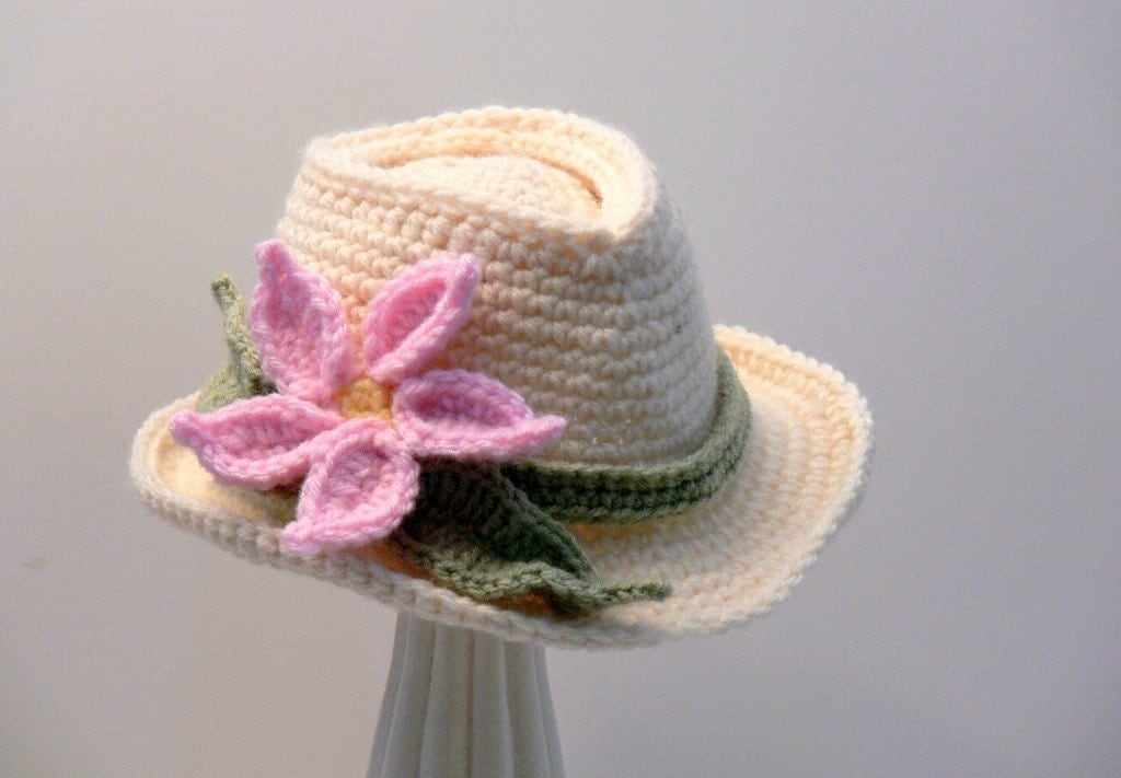 Crochet Pattern Fedora Girls Hat with Flower Sun Hat Brim