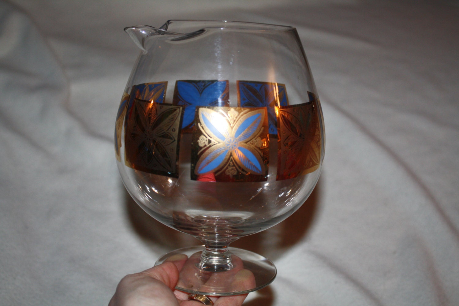 Glass Snifter Pitcher with Blue Gold Martini Snifter Brandy Snifter ...