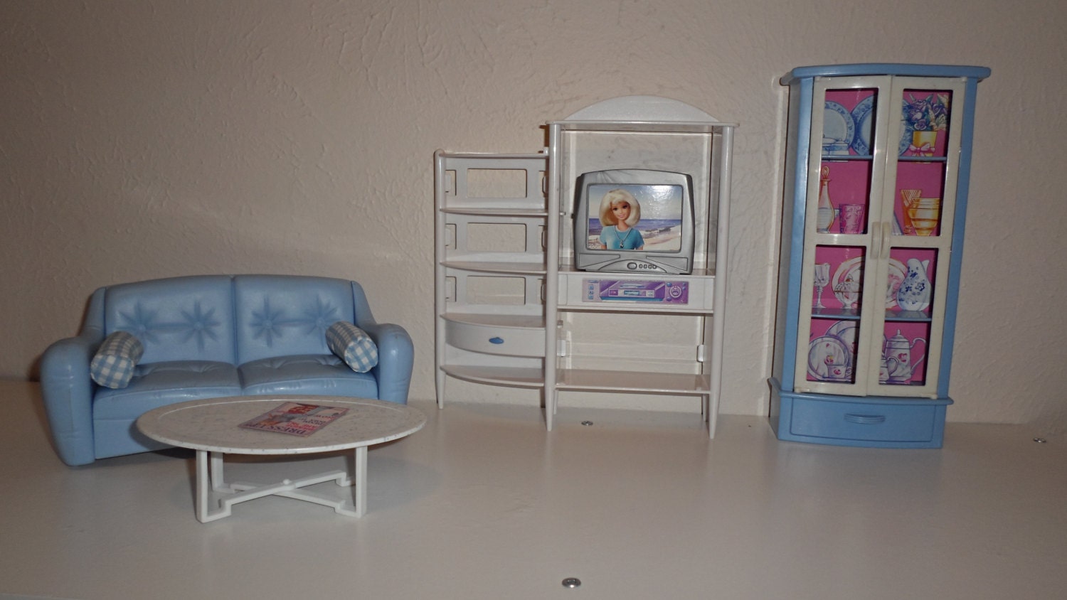 Vintage Barbie Furniture Set with Couch, Coffee Table, Entertainment ...