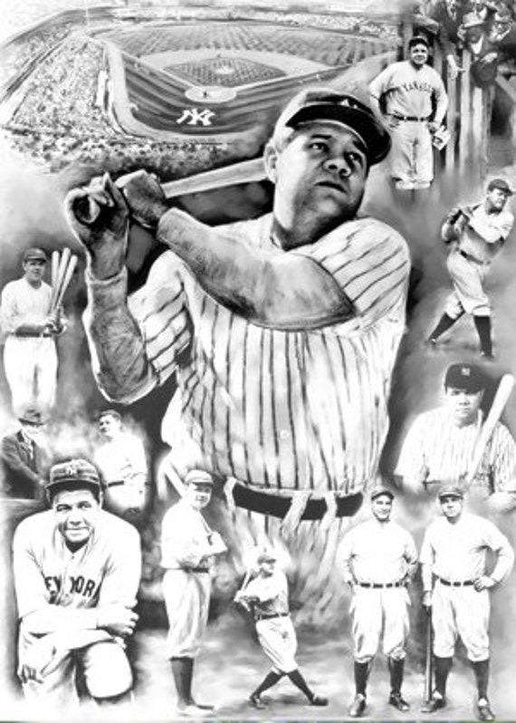 Babe Ruth portrait Painting Stretch Canvas / by poppicture on Etsy
