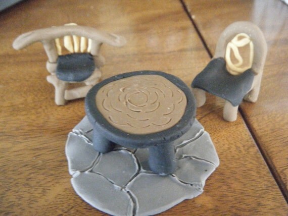 polymer clay FAIRY FURNITURE PATIO set table and two chairs