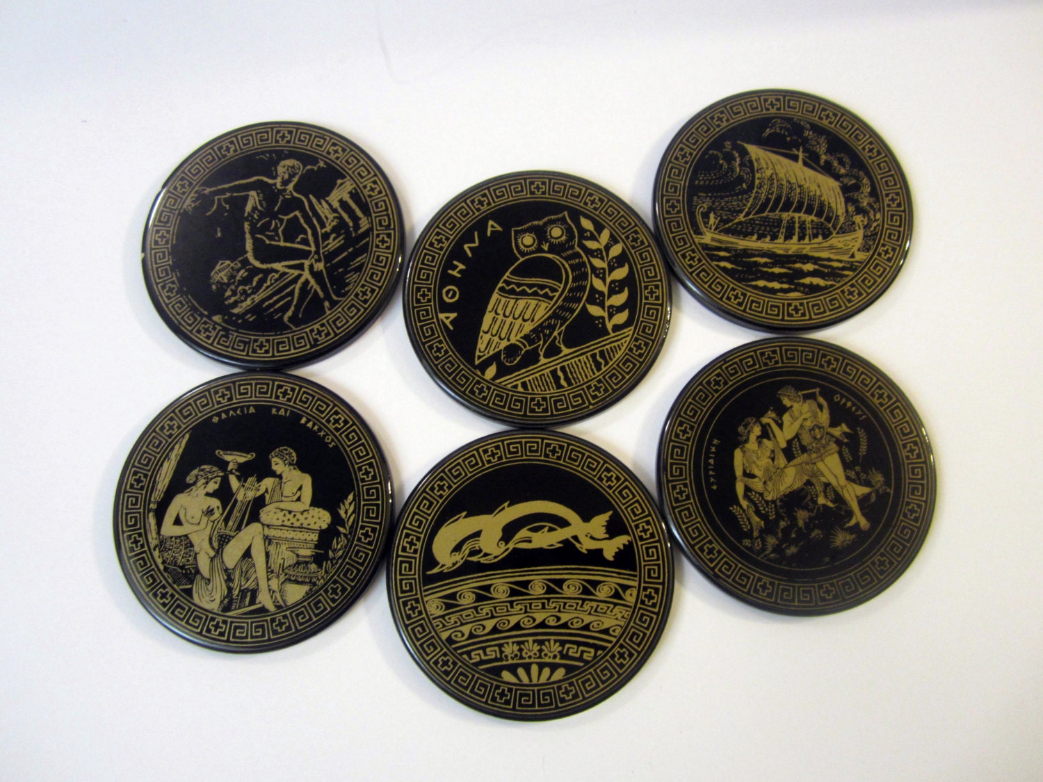 Grecian, Roman Black and Gold Vintage Coasters with Greek Key Border ...
