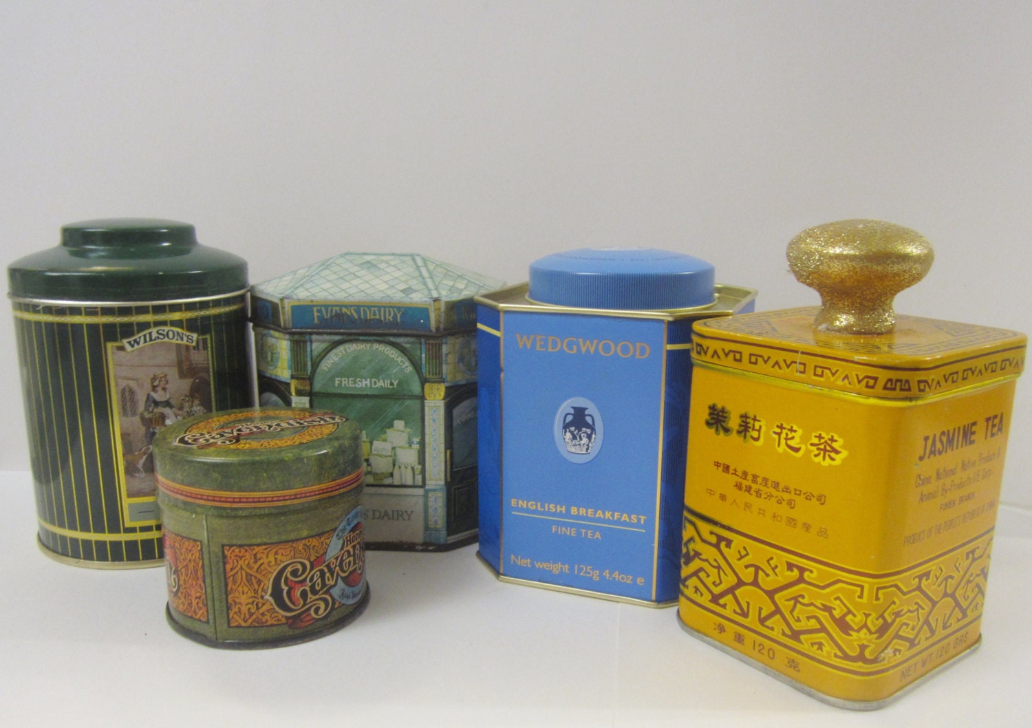 Lot of 5 Collectible Vintage Tea Tins, Decorative Boxes, Metal ...