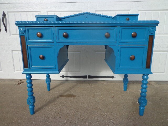 Antique Wood Vintage Barley Twist Desk Vanity Shabby Chic Painted 2 ...