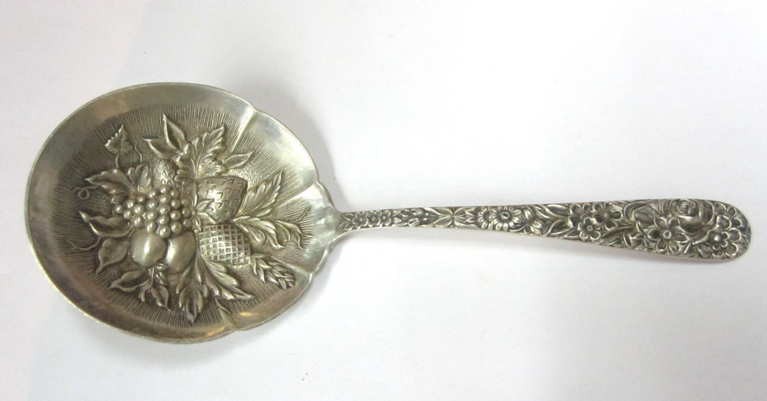 Sterling Silver Fruit and Flower Design Spoon