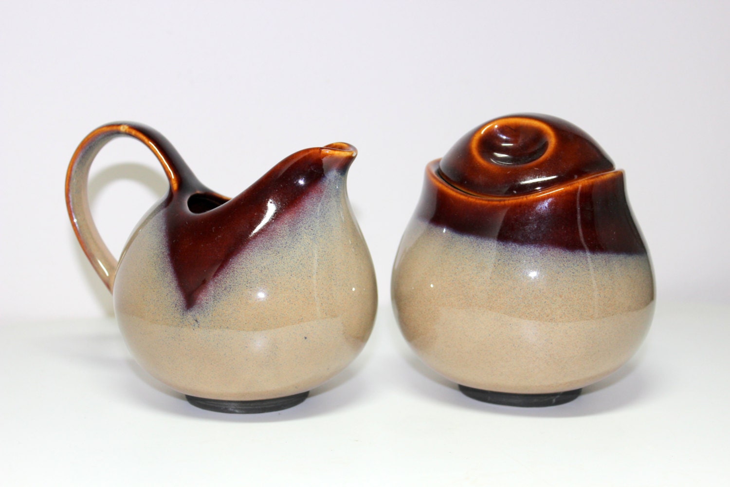 Vintage Mid Century Brown Drip Glaze Sugar and Creamer Server Set ...