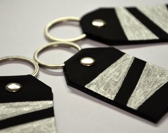 Black & Silver Faux Leather Keychain