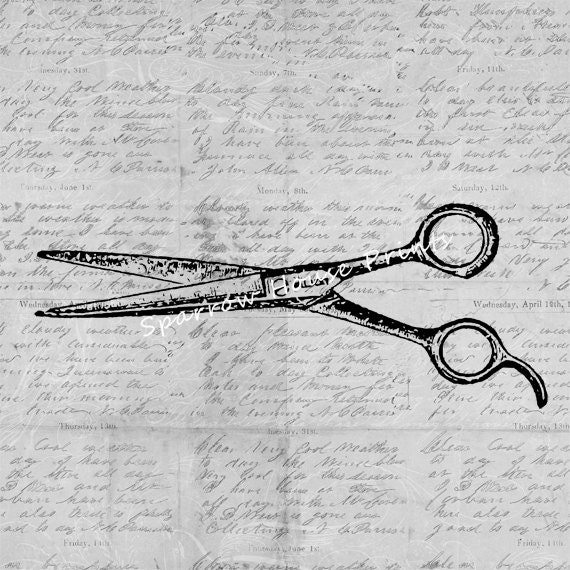 Vintage Print Hair Cutting Shears Artwork Barber Salon Scissors Antique ...