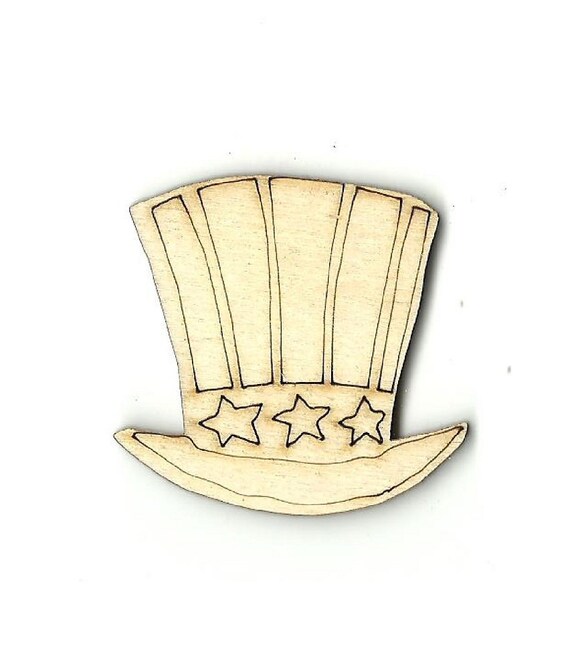 Uncle Sam Hat Unfinished Wood Laser Cut Out Engraved Shape