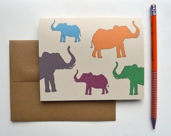 Elephant card set - children stationery - 10 folded note cards and ...