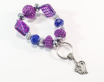 Beaded Charm Keyring Keychain Stretch Bracelet Key Fob in