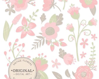 Emma Floral Bunches Clipart & Vectors pink flowers pastel