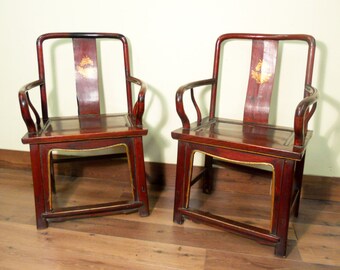 Authentic Antique Chinese High Back Arm Chairs by AntiqueByZRM
