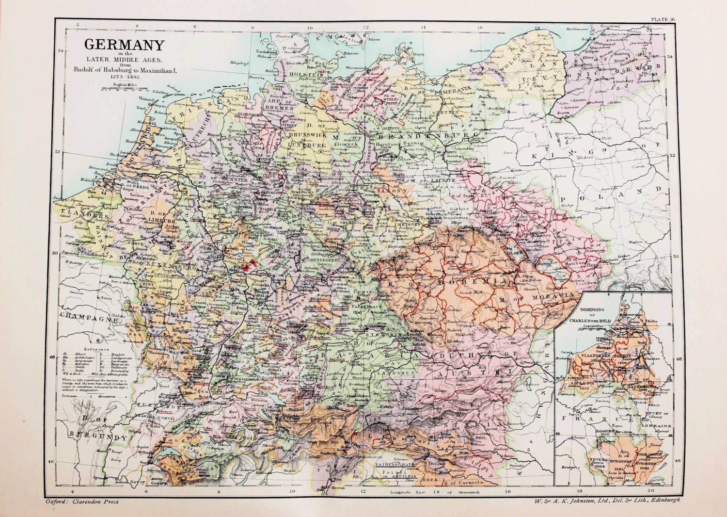 Antique Map : Germany in the Latter Middle Ages 1273-1492.