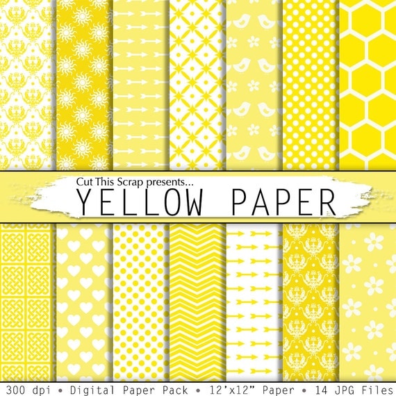 Yellow digital paper: yellow papers pack with yellow patterns