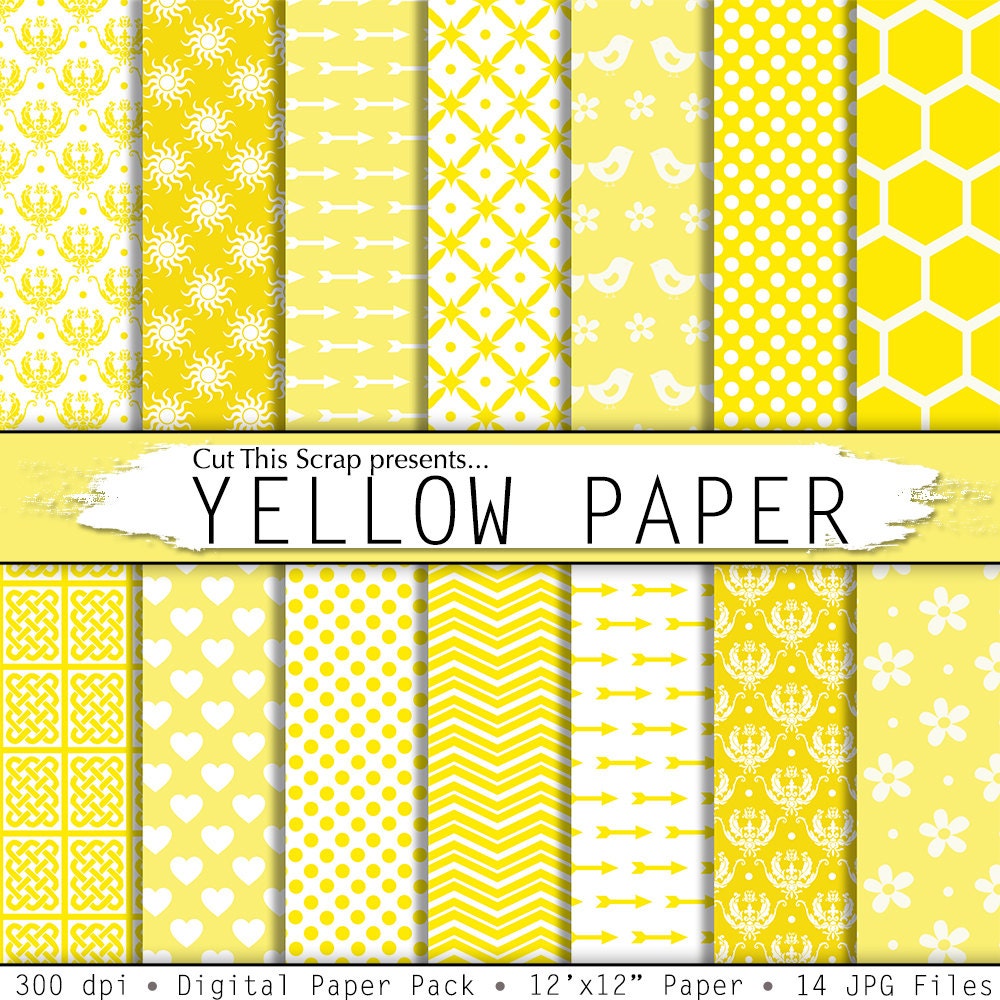 Yellow digital paper: yellow papers pack with yellow patterns