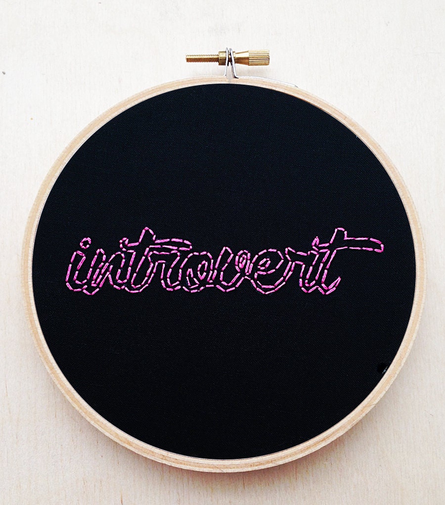 Introvert Cursive Embroidery Word Hand Embroidery Hoop Art