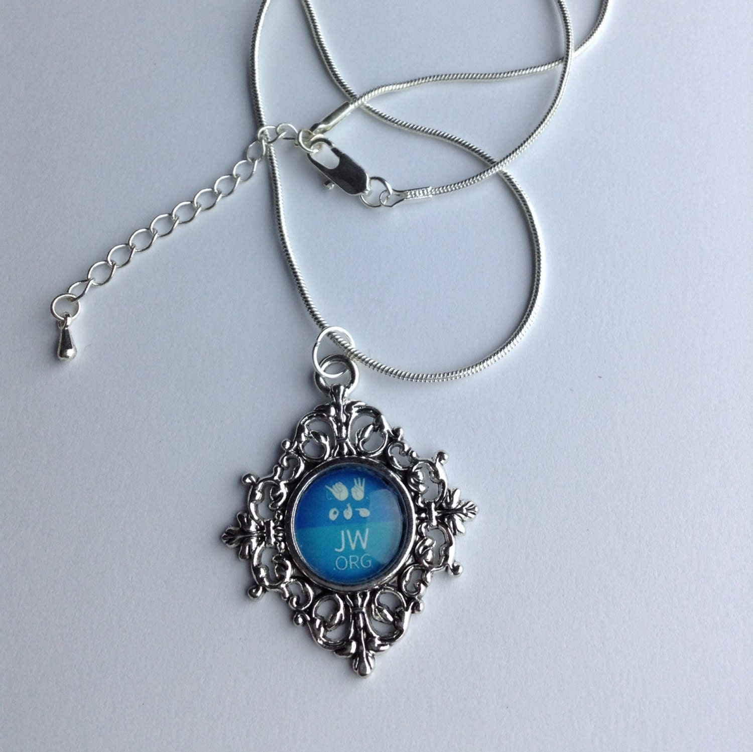 JW.Org ASL Pendant Diamond shape with circle by BlueMonkeyGallery