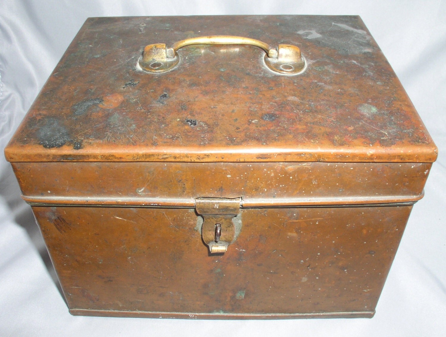 Antique Copper Lock Box Rivets & Solder Construction 8 x 6