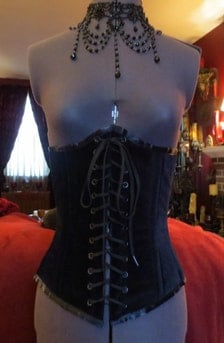 Gothic Steampunk Black Velvet Lace Front Underbust Corset Sz 23
