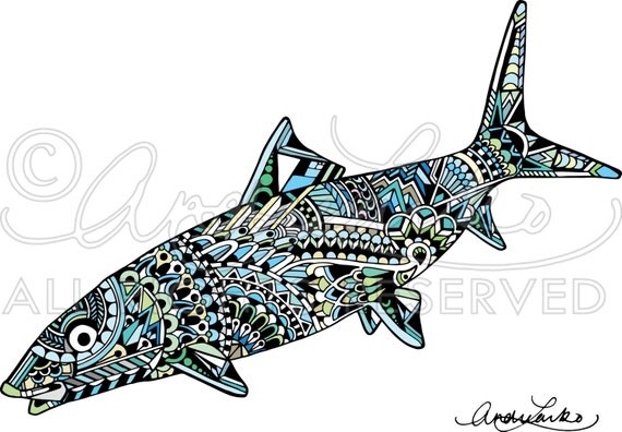 Zentangle Bonefish Art Print 8.5x11