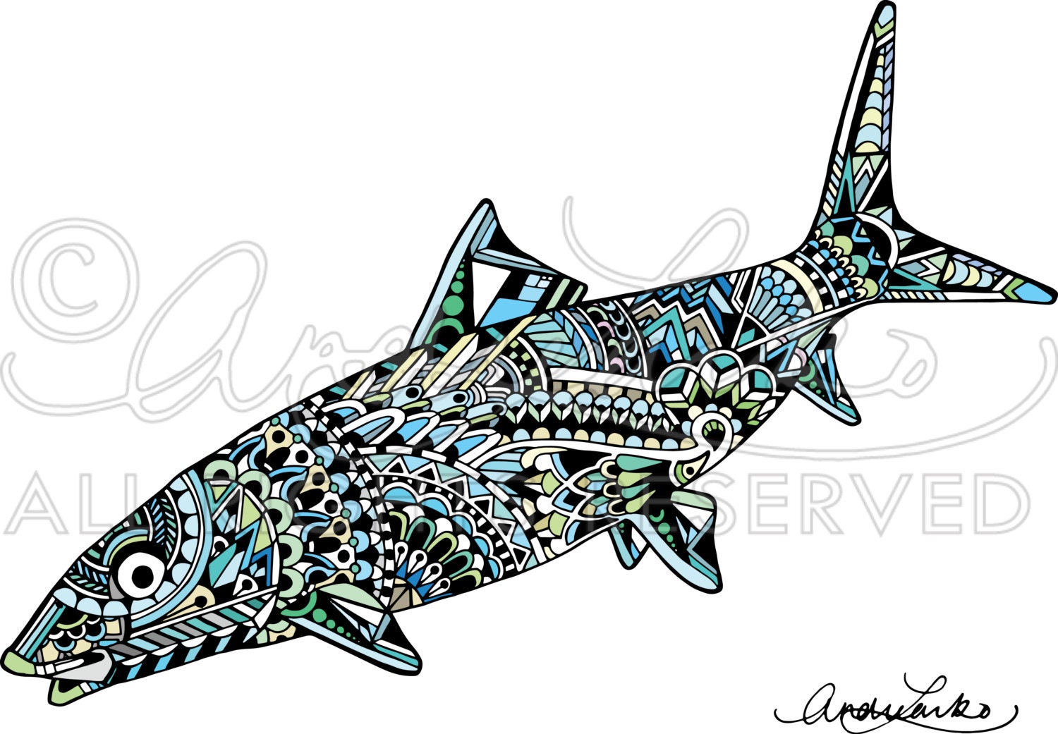 Zentangle Bonefish Art Print 8.5x11