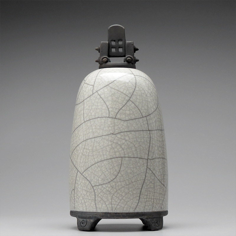white crackle ceramic raku Jar Art PotteryJar Lidded jar