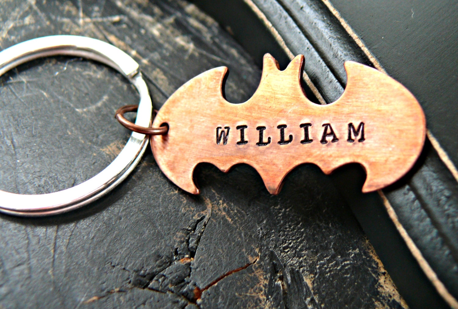 Hand Stamped Batman Keychain Batman Keychain by yourcharmedlife