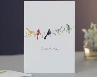 Happy Bird-day Birthday Card Cute Birds with Buttons