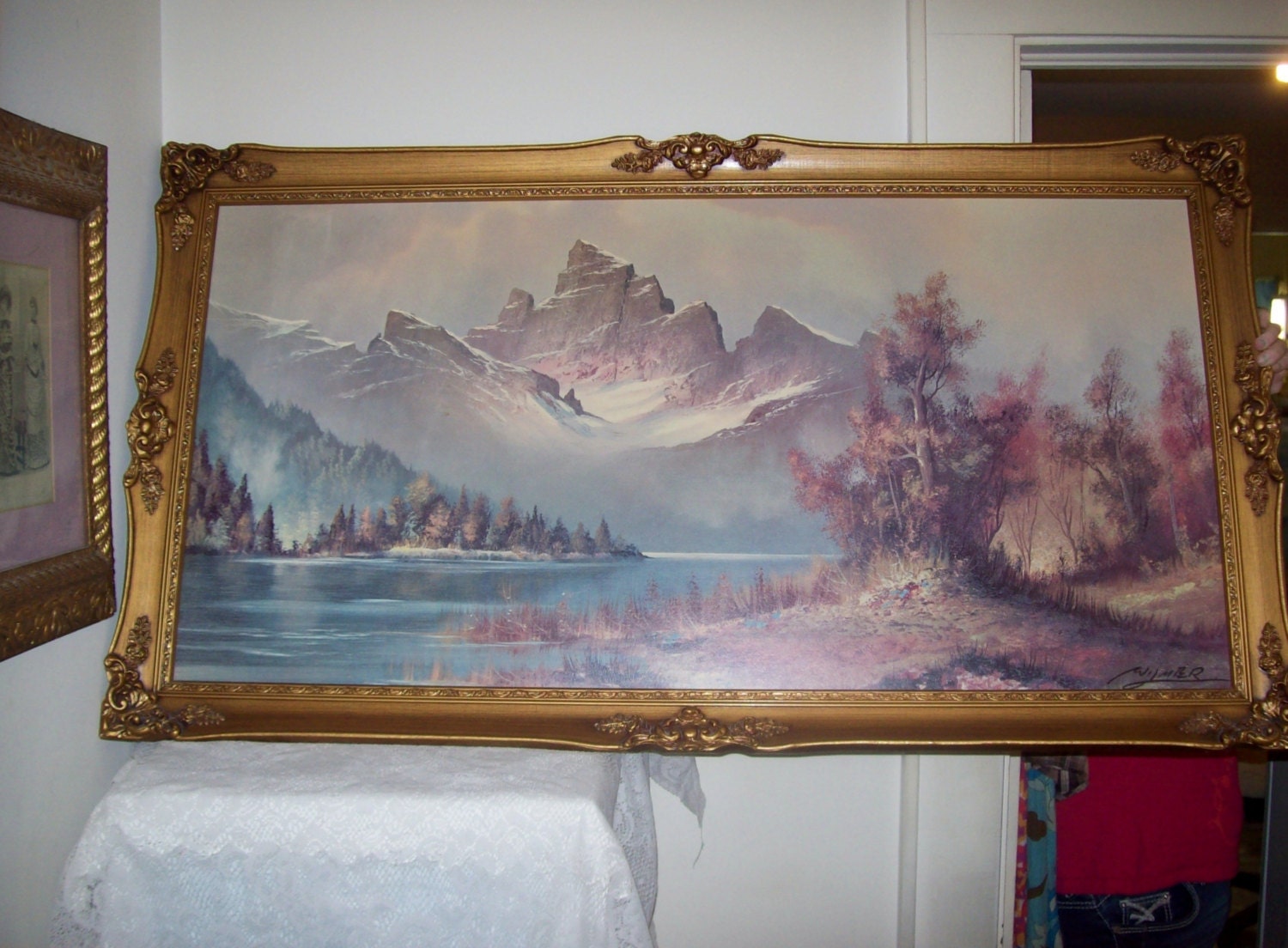 Vintage Framed Lithograph 'Mountain Peaks' by Wilmer