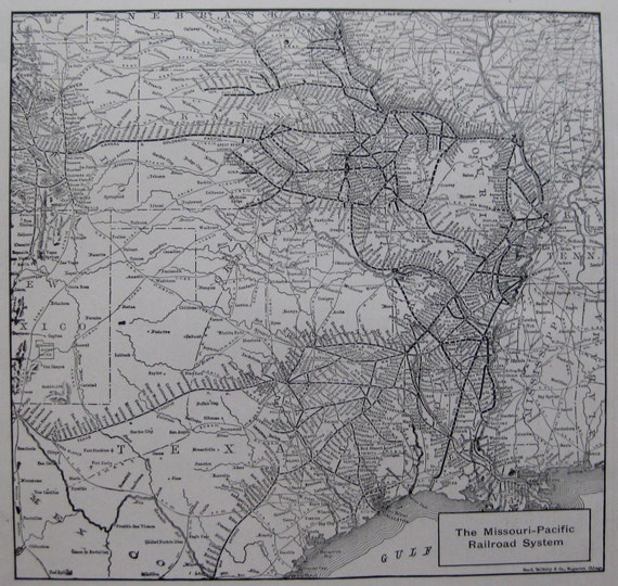 1914 MISSOURI PACIFIC RAILROAD Map Antique Collectible Railway