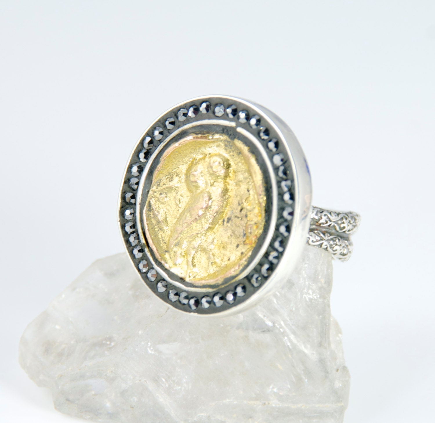 Ancient Coin Ring 18K Gold Owl of Athena by ARTemisDesignsLLC