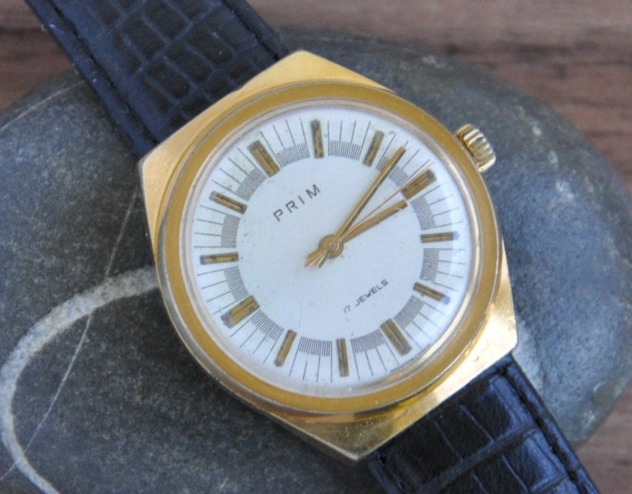 Vintage Czechoslovakia Prim mens winding watch 17 jewels gold plated ...