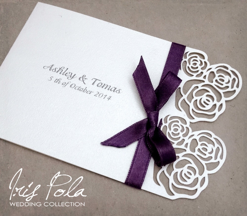 Lazer Cut, Roses, Paper Lace, Wedding, Invitation, Ribbon, Retro ...