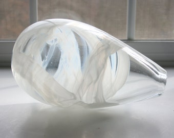 Opaque White Swirl Wrap Handblown Glass Long Necked Vase