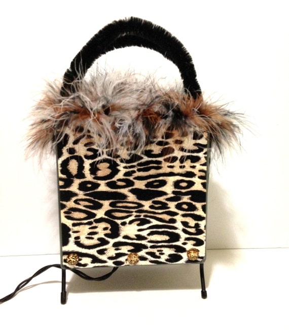 Leopard Print Glass Block/ Leopard Purse/ by CreativeGlassByBecky