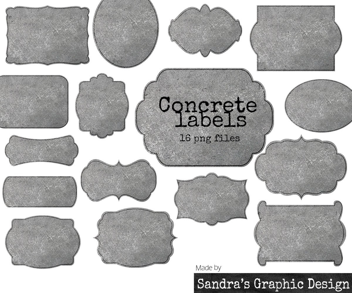 Concrete labels clipart, with 16 grey labels in different shapes with ...