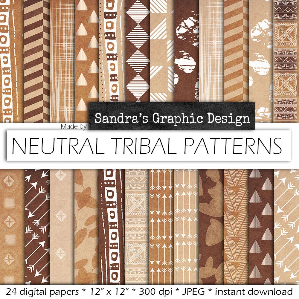 Digital paper: ” TRIBAL PATTERS” in neutral colors and a little grunge ...