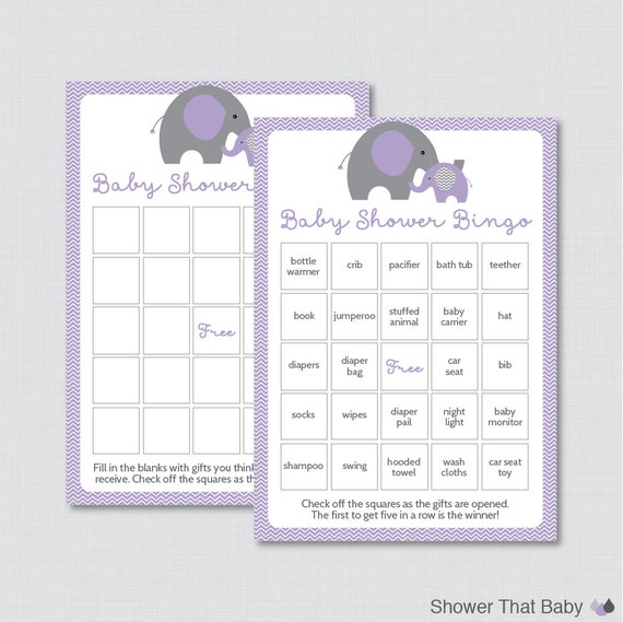 Elephant Baby Shower Bingo Cards Prefilled Bingo Cards AND