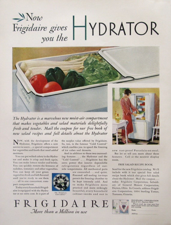 1930 Frigidaire Ad Frigidaire Hydrator Ad by RetroReveries 1930 Frigidaire Ad Frigidaire Hydrator Ad by RetroReveries