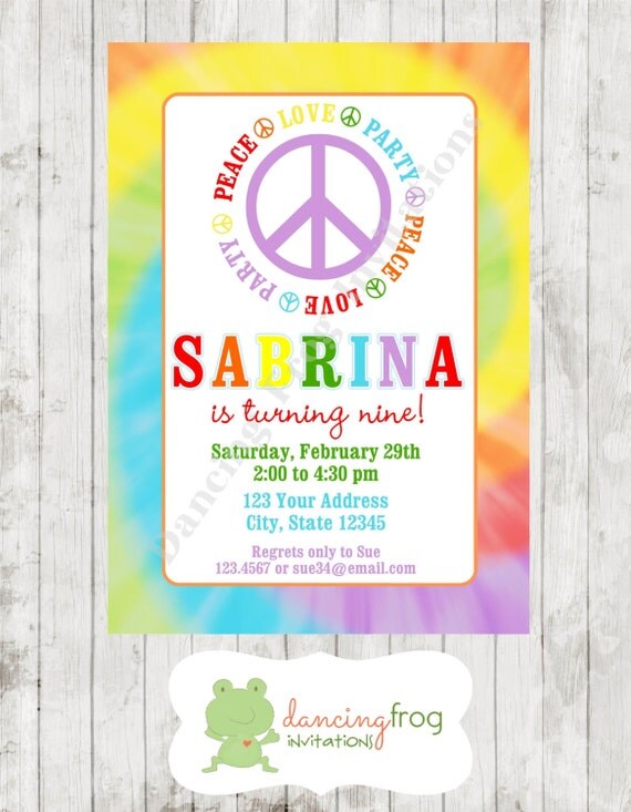 Peace Sign Birthday Invitation Printed Peace Sign Invitation