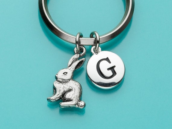 Bunny Keychain Bunny Rabbit Key Ring Initial Keychain