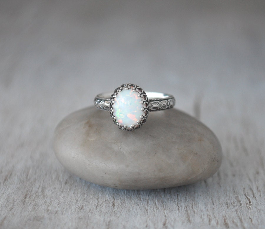 Oval Opal Ring Sterling Silver Handcrafted Artisan Silver