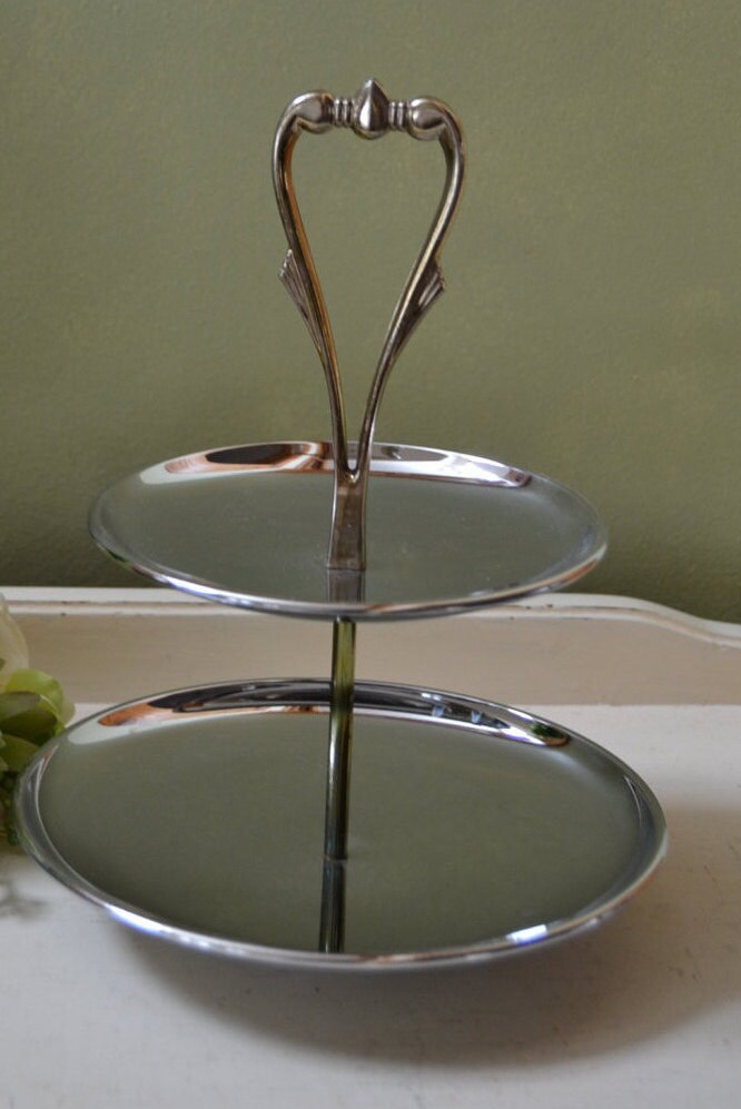 Vintage kromex Silver Metal Ornate Silver Two Tier Tray Wedding Home ...